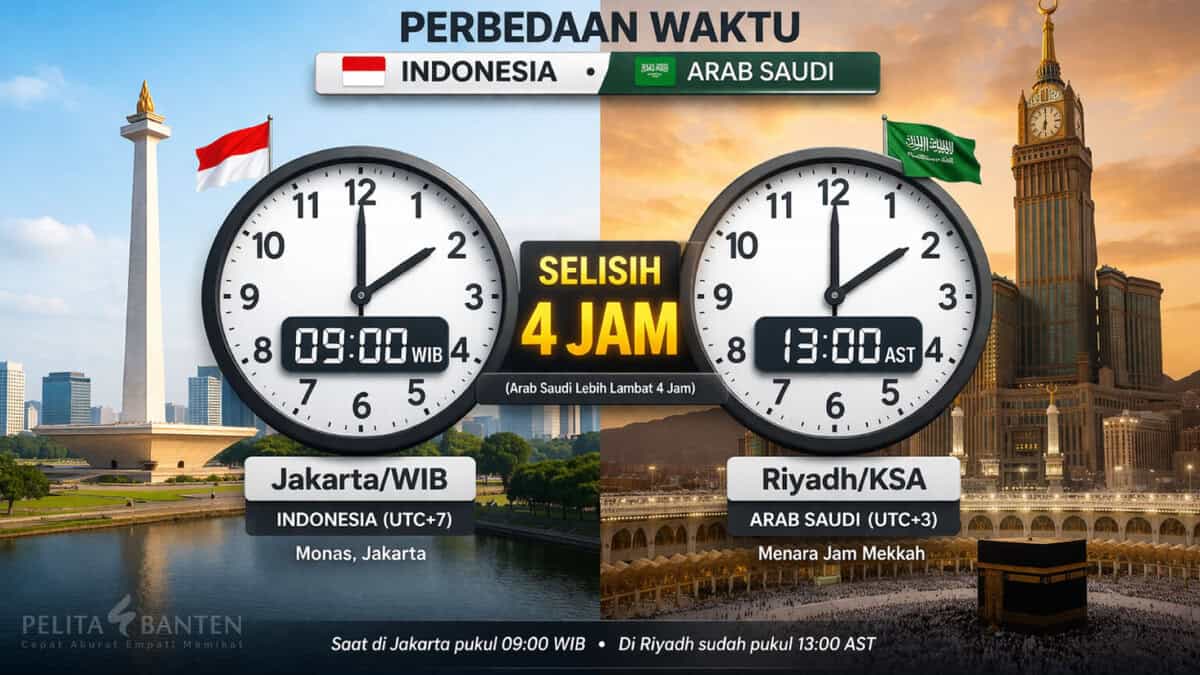 Perbedaan Jam Arab Saudi dan Indonesia (WIB, WITA, WIT) Terbaru